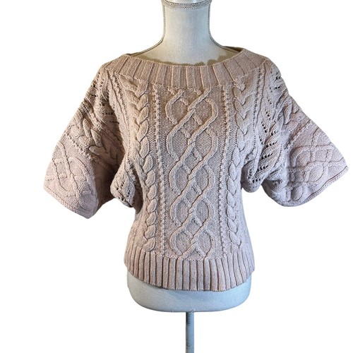 Express Light Pink Cable Knit Textured Sweater Short Sleeve Wool Angora ...