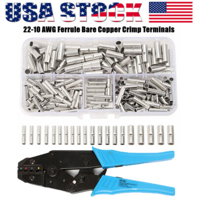 200X Bare Copper Wire Splice Butt Connectors Ferrule Crimp Terminals 22 ...