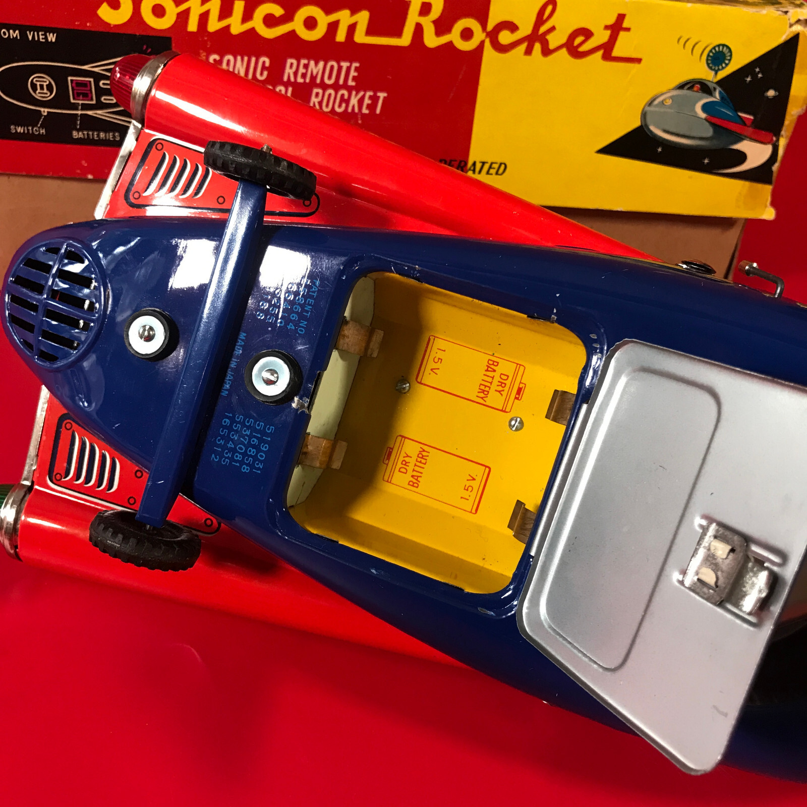 VINTAGE MASUDAYA BATTERY SONICON ROCKET REMOTE CONTROL WHISTLE TIN TOY ...