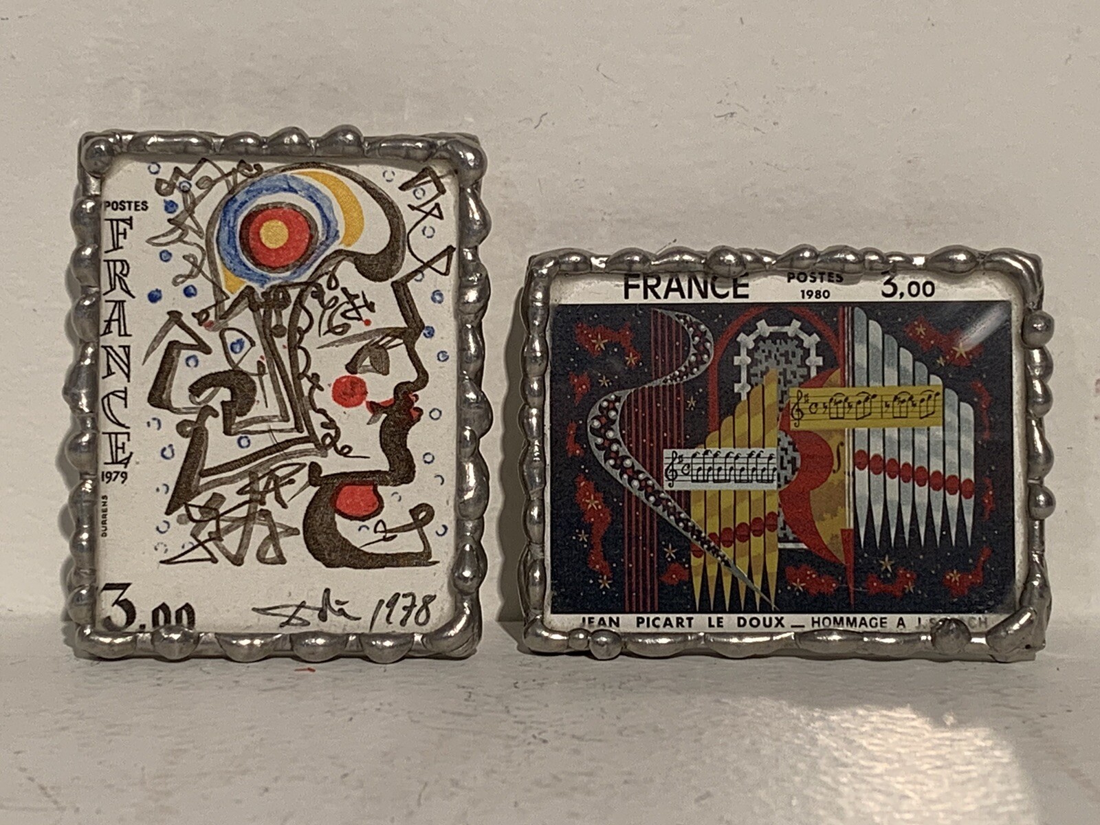 2 French Artist Tribute Postage Stamp Lapel Pins - Da… - Gem