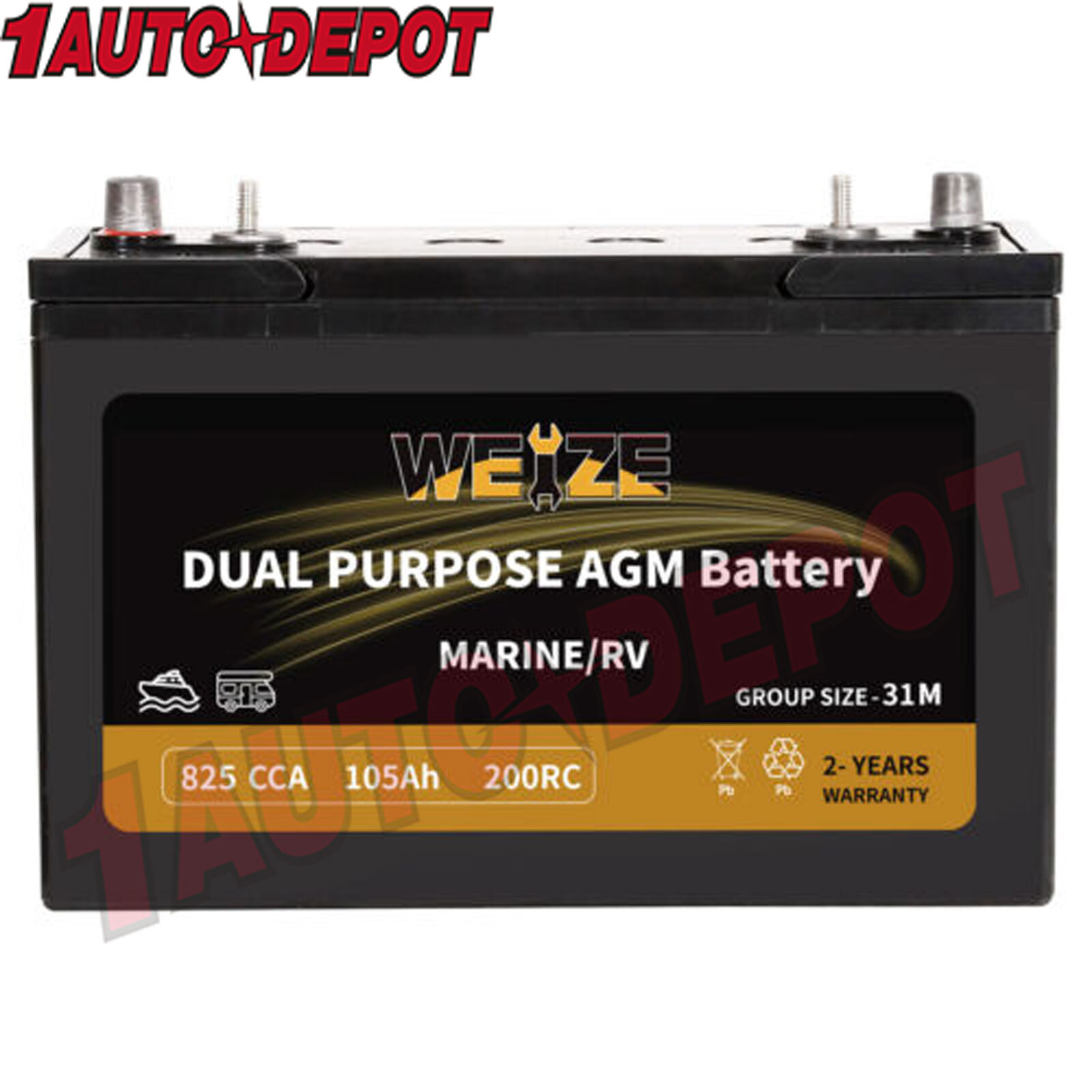 Weize BCI Group 31M Marine & RV Battery, 200RC 825CCA Dual Purpose AGM ...