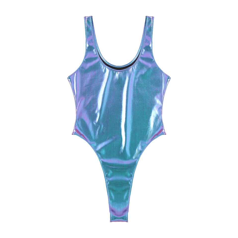 Womens Shiny Metallic Bodysuit One Piece Sleeveless Leotard Rompers ...