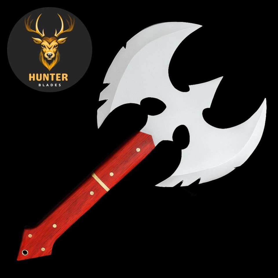 Custom Handmade D2 Steel Full Tang Labrys Double Headed Axe with Red ...