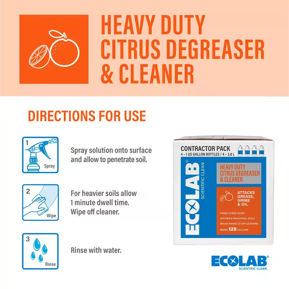 Ecolab Heavy Duty Citrus Degreaser Cleaner Grease Professional 1 Gallon ...