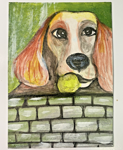 ACEO Original Painting dog painting,play time 2.5 x 3.5 inch Hand paint ...