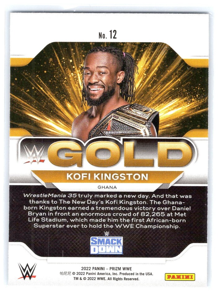 2022 PANINI PRIZM WWE GOLD INSERT #12 KOFI KINGSTON SMACKDOWN | eBay
