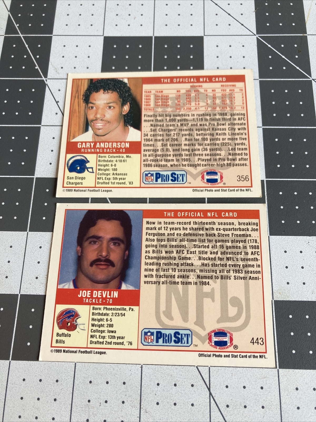 Vintage 1989 Pro Set Football Gary Anderson Joe Devlin Cards | eBay