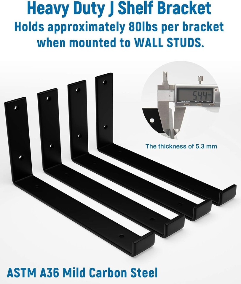 Heavy Duty 8-Inch Powder Coated Shelf Brackets for DIY Floating Shelves ...