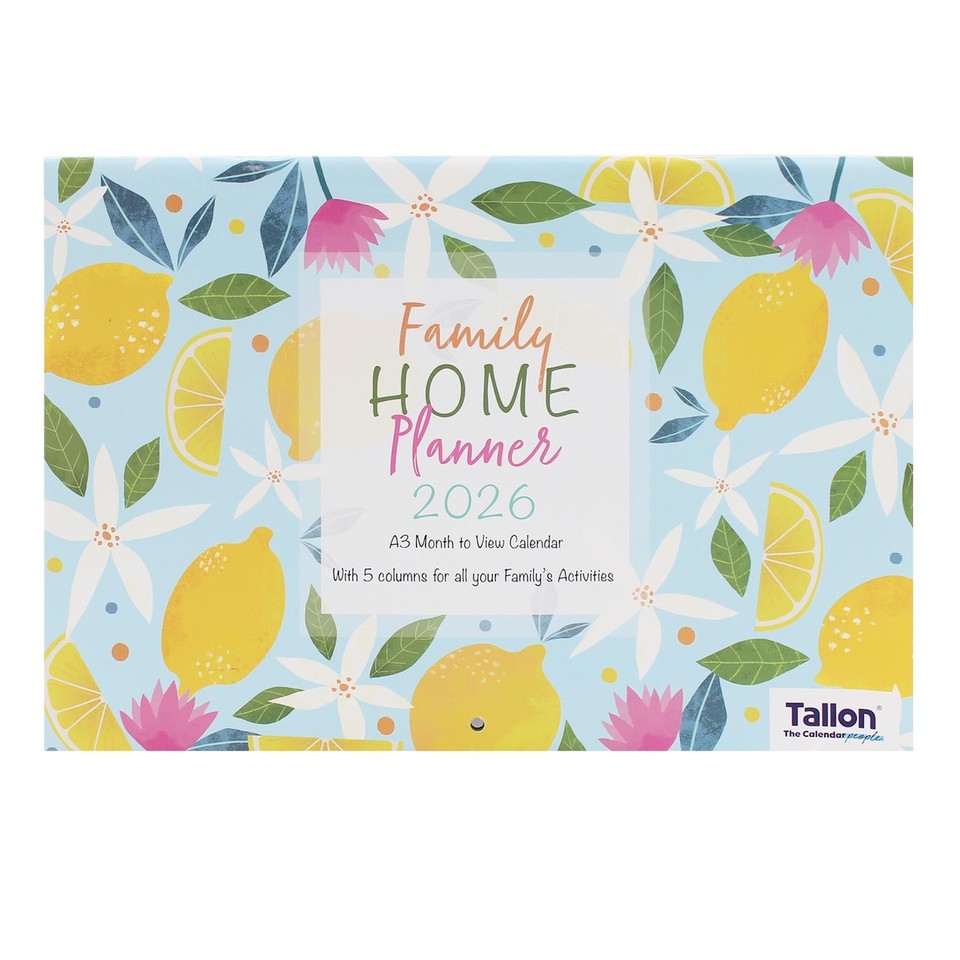 2026 Family Home Planner Calendar 5 Columns Size A3 - Lemons and ...