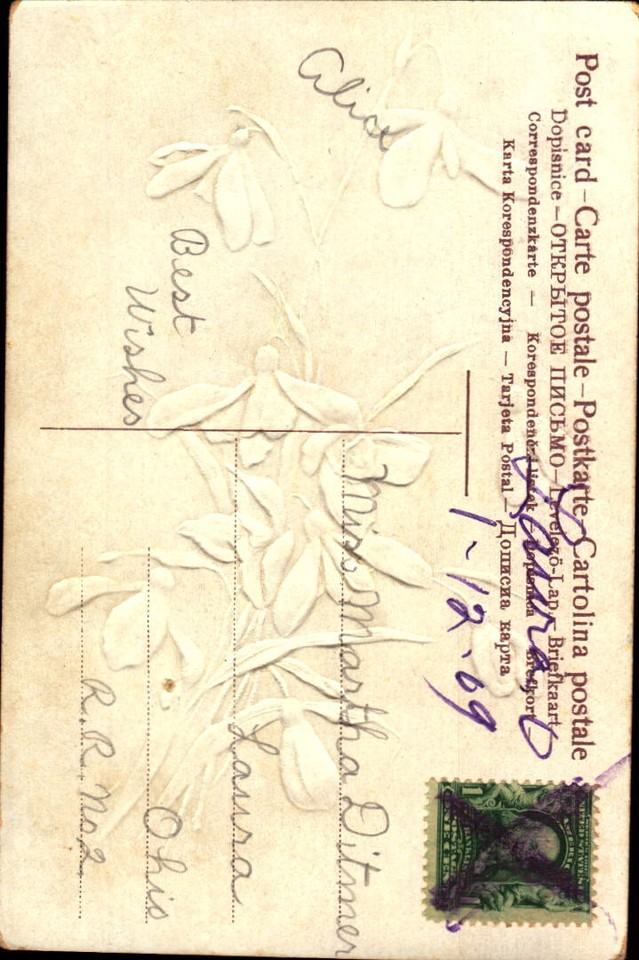 Vintage postcard Snowdrop Bliss Wishes to Miss Martha Ditzler in Ohio ...