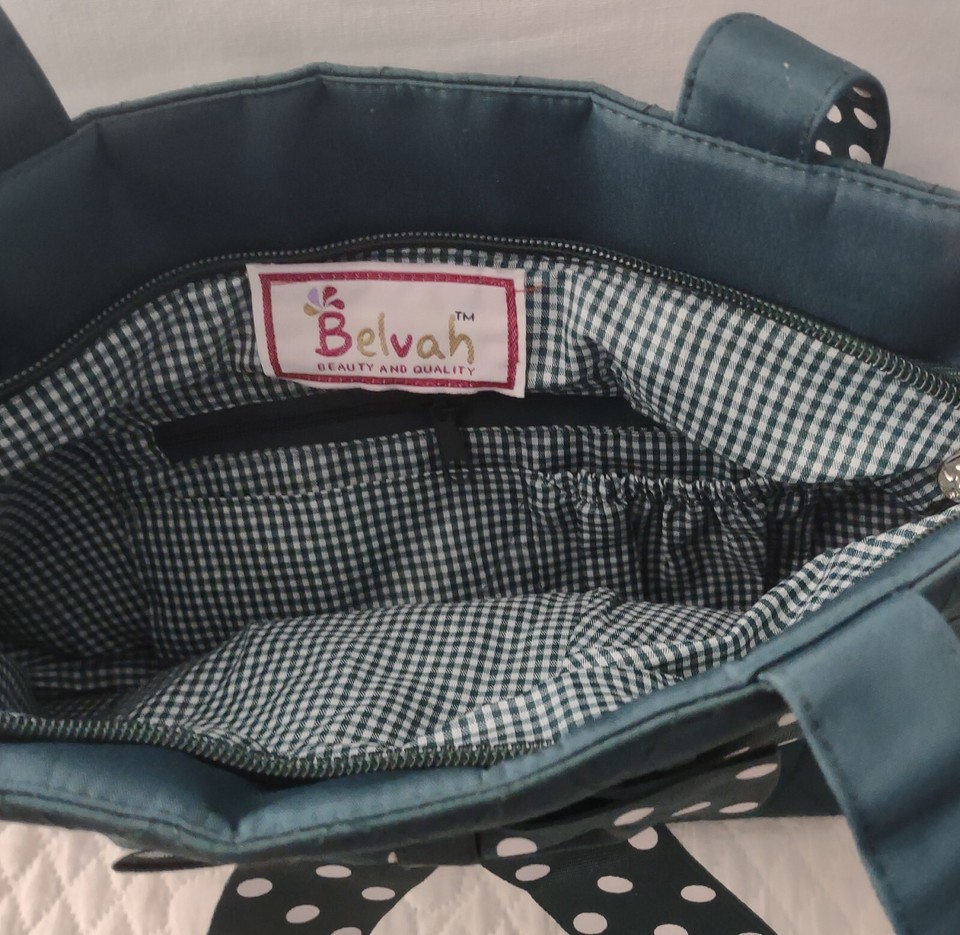 BELVAH ~ Quilted Fabric PURSE / HANDBAG w/ Zipper ~ Polka Dot Handles ...