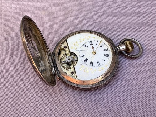 Antique HEBDOMAS Fob POCKET WATCH, Sterling SILVER 935 Case, Hallmarks ...