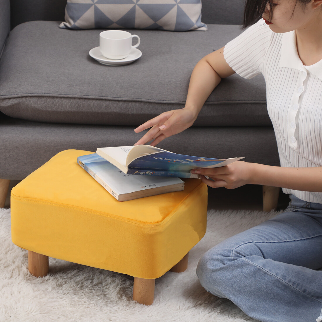 Footstool Sofa Ottoman Pouffe Padded Foot Rest Stool Bench Seat Removable Cover | eBay UK