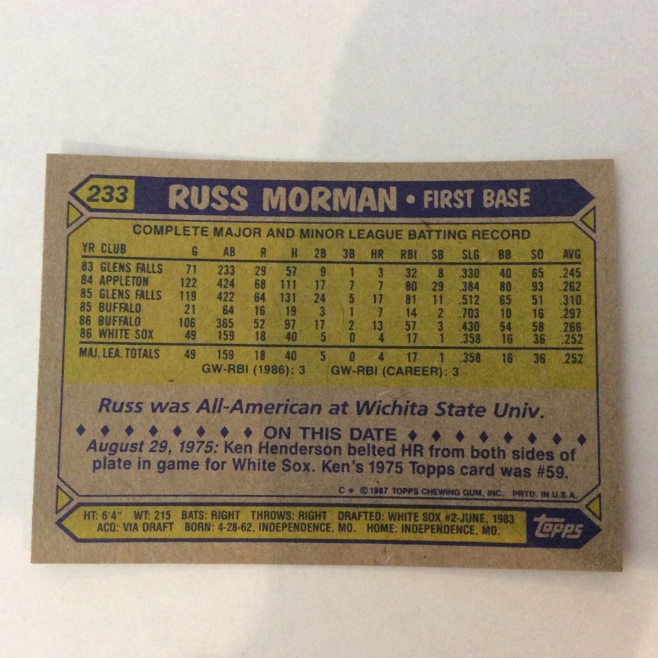 1987 Topps #233 Russ Morman Chicago White Sox | eBay