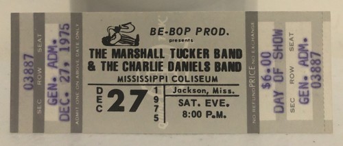 Marshall Tucker Charlie Daniels Band Ticket Stub 12/27/1975 Jackson MS ...