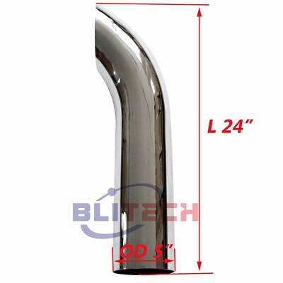 5" inch OD X 24" inch Length Chrome Curved Exhaust Stack Pipe Tailpipe ...