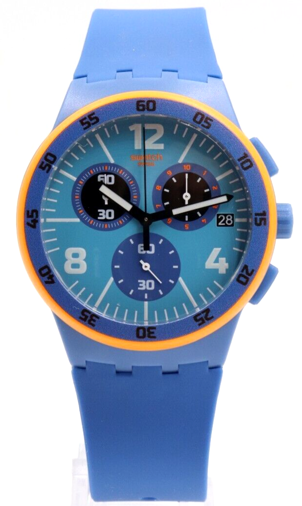 New Swiss Swatch Originals Chrono Capanno Blue Silicone Watch 43mm ...