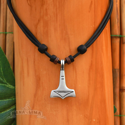 Necklace Leather Chain Thor's Hammer Mjölnir Men's Necklace Viking ...