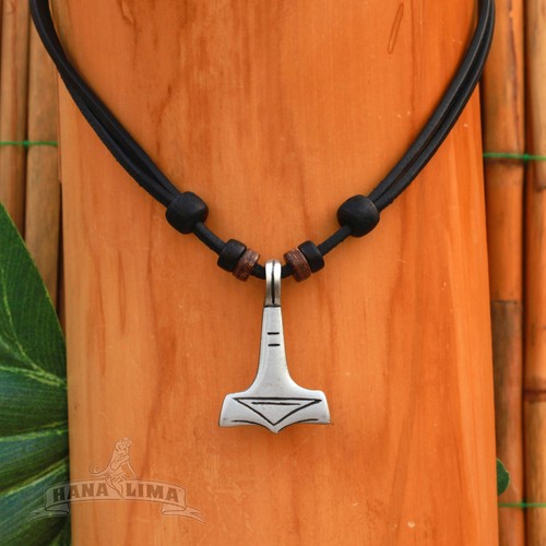 Necklace Leather Chain Thor's Hammer Mjölnir Men's Necklace Viking ...