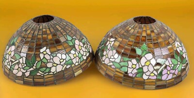 Matched Pair Of Tiffany Reproduction Leaded Glass Lamp Shades Dogwood ...