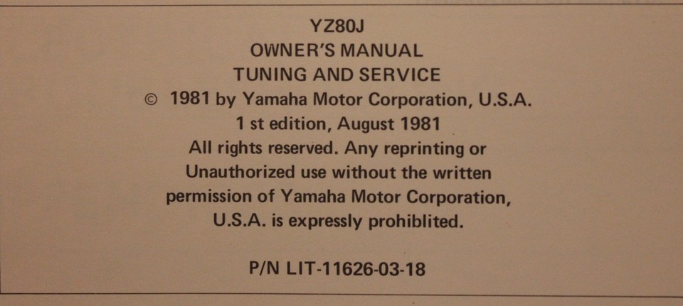 m Original 1981 Yamaha YZ80J Owner's Manual Tuning and Service | eBay