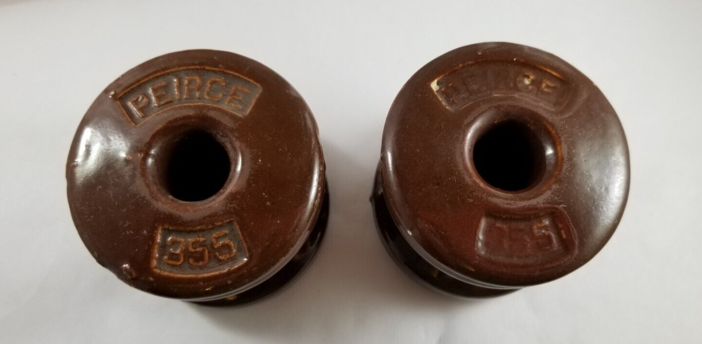 2 Vintage Peirce 355 Brown Spool Insulators | eBay