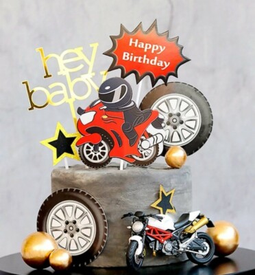 5pcs Motorcycle cake topper helmet motorbike race racing bike cupcake ...