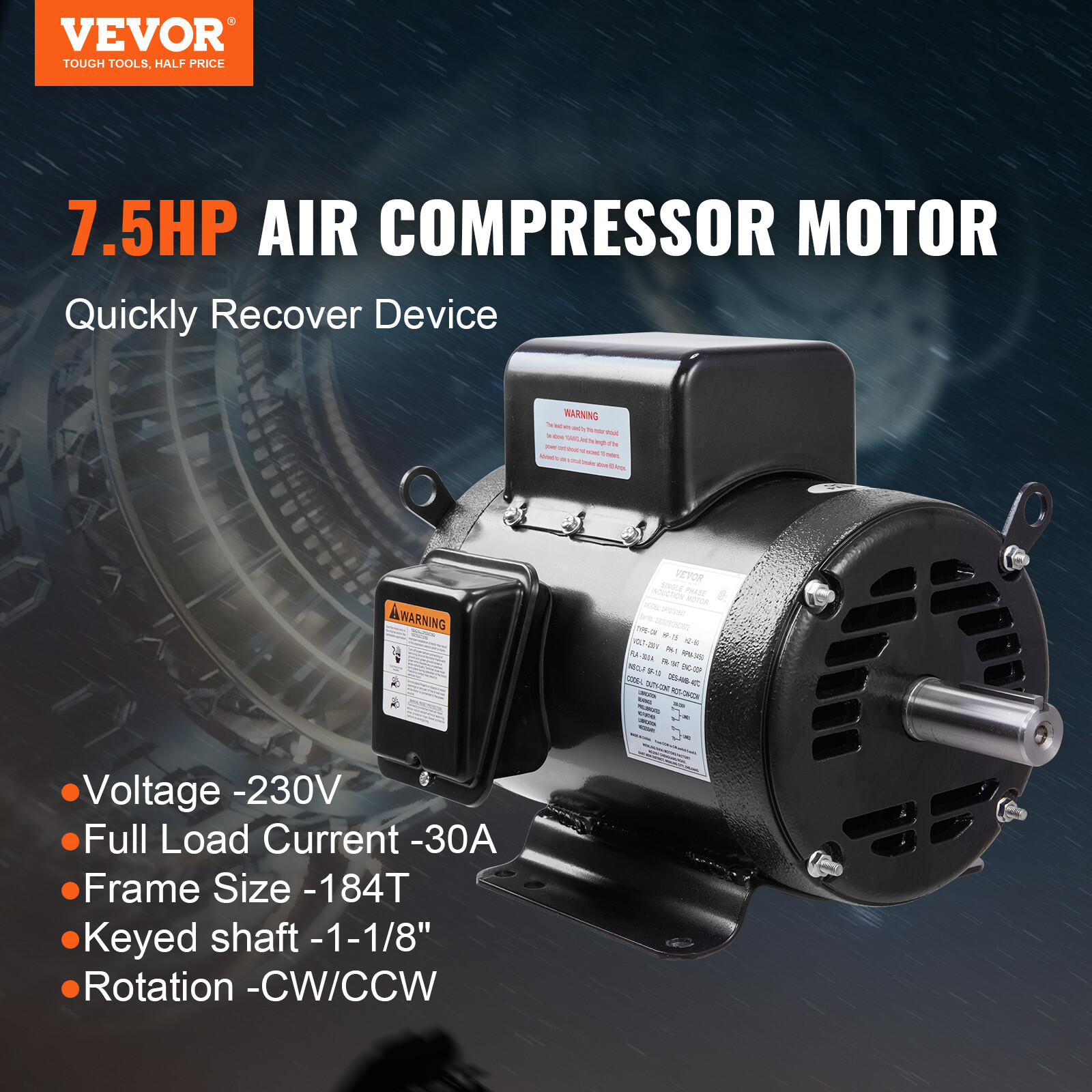 VEVOR 7.5HP Air Compressor Electric Motor (DXKYJDJTODP75XUU7) for sale ...