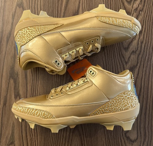 Size 14 Air Jordan Retro 3 Force Savage Gold Football Cleats HF5579-700 ...