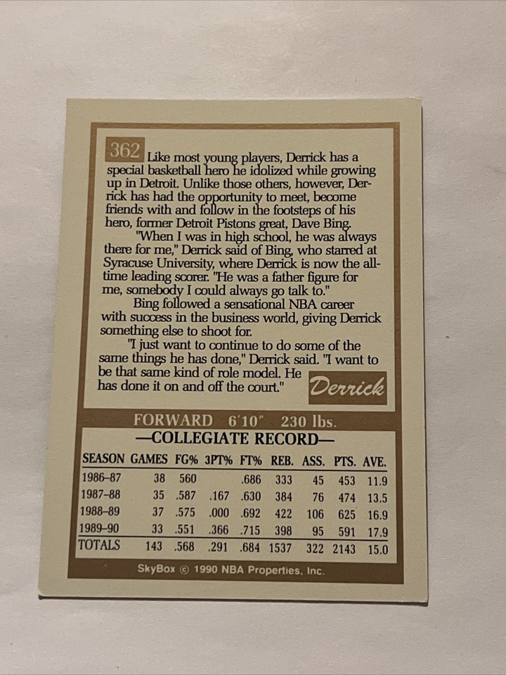 1990-91 SkyBox Basketball Derrick Coleman Rookie Card #362 NBA Draft | eBay
