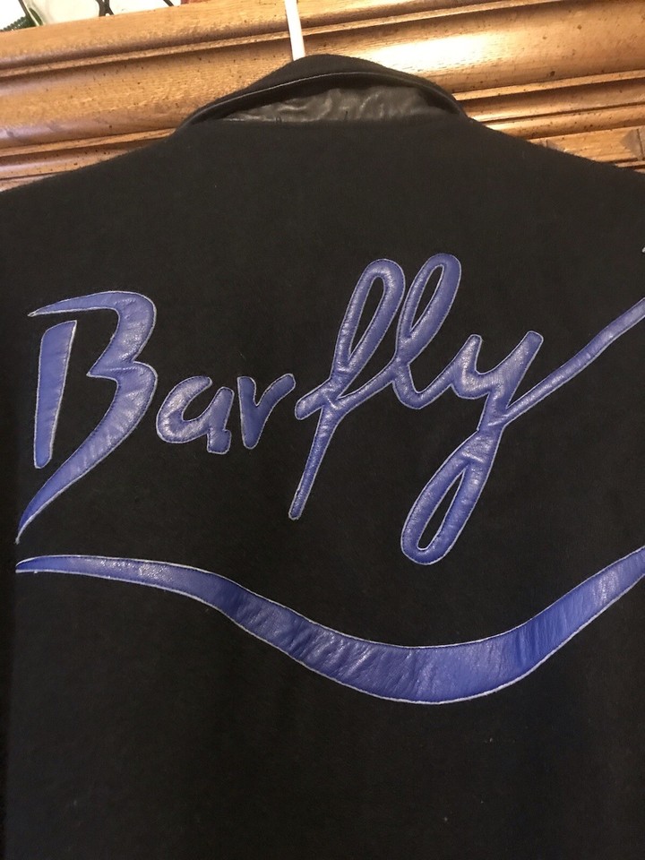 Vintage Jeff Hamilton BARFLY Logo Black Wool / Leather Bomber Jacket ...