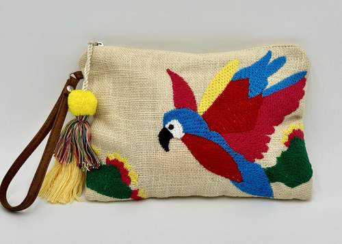 Embroidered Parrot Clutch Bag with Pom Pom Made in India | eBay