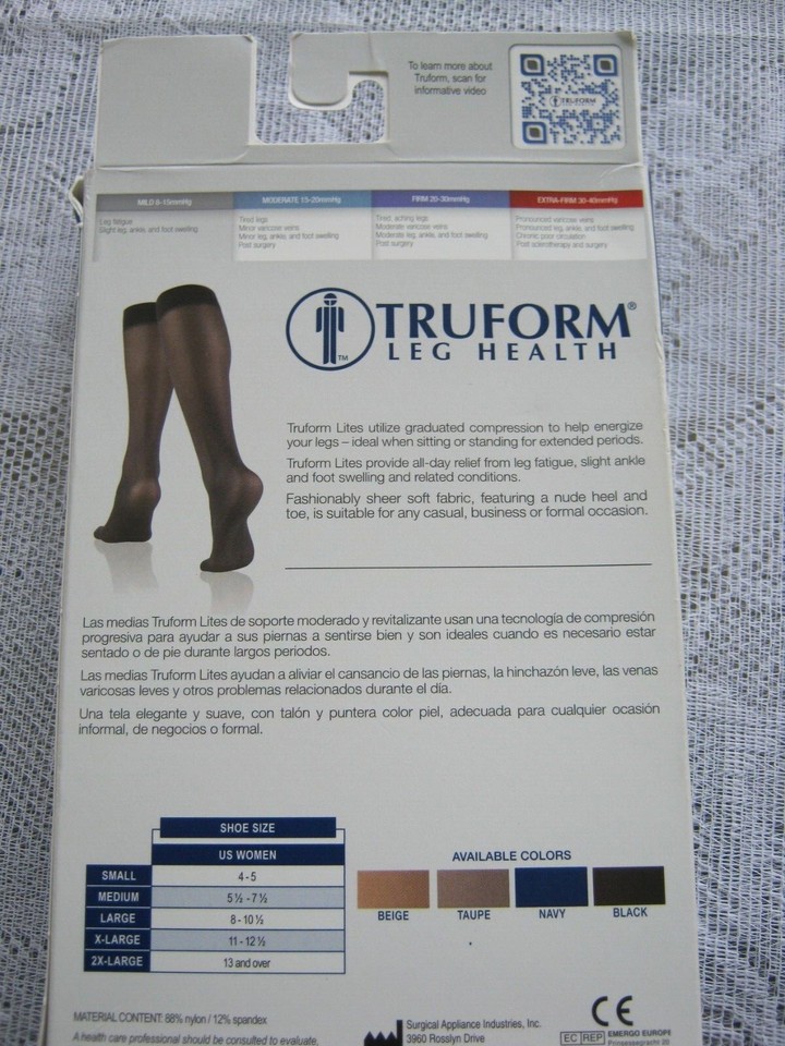 TRUFORM Leg Health Lites Ladies Sheer Knee Highs Mild 8-15* mmHg BLACK ...