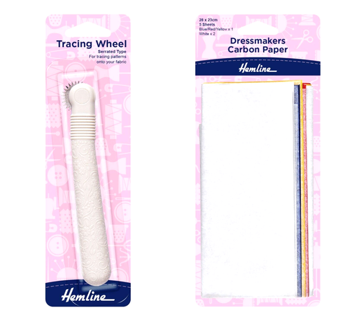 HEMLINE DRESSMAKERS CARBON PAPER 5 COL SHEETS + SERRATED TRACING WHEEL ...