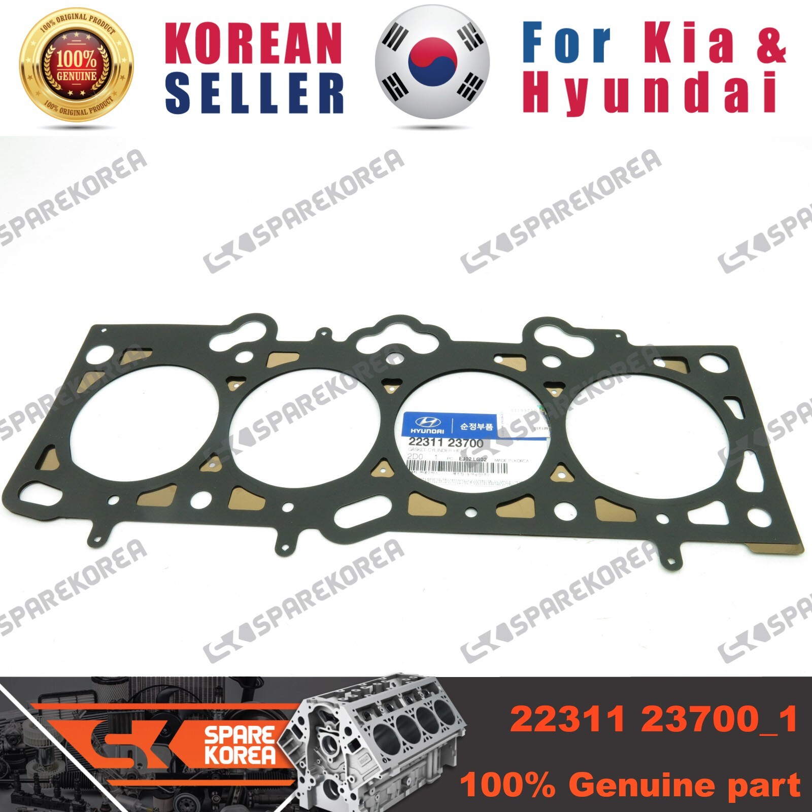 Genuine/OEM 2231123700 GASKET-CYLINDER HEAD for Hyundai Avante XD ...