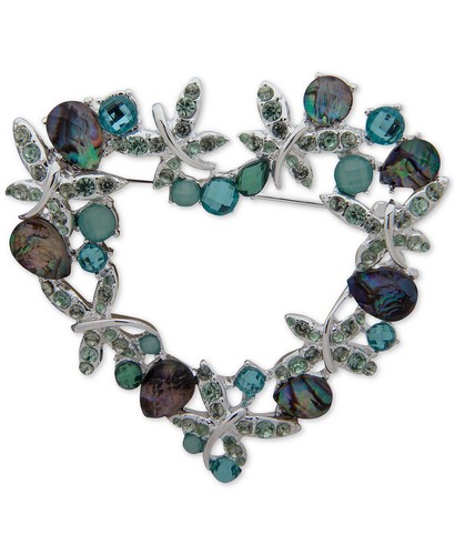Anne Klein Silver-Tone Crystal & Stone Heart Wreath Pin | eBay