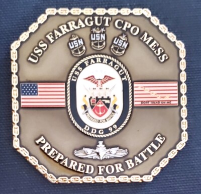 Awesome 3" Navy USN Chief Mess CPO Challenge Coin USS Farragut (DDG-99 ...