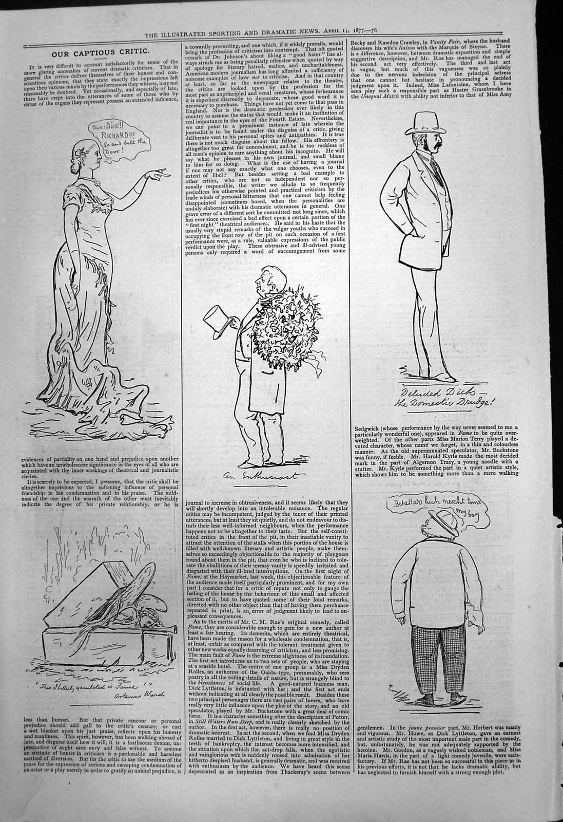 Old Antique Print Captious Critic Fame Deluded Dick Domestic Drudge ...