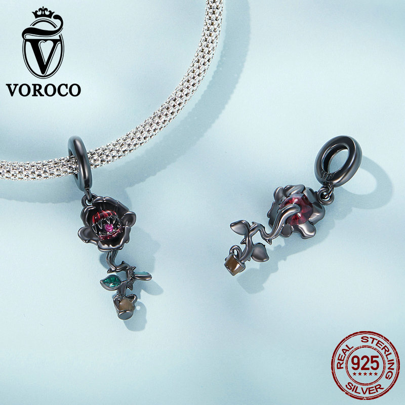Voroco 925 Sterling Silver Chomper Hanging CZ Bead Charm Fit European ...