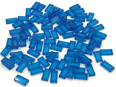 Lego 100 New Trans-Dark Blue Tiles 1 x 2 with Groove Flat Smooth Water ...