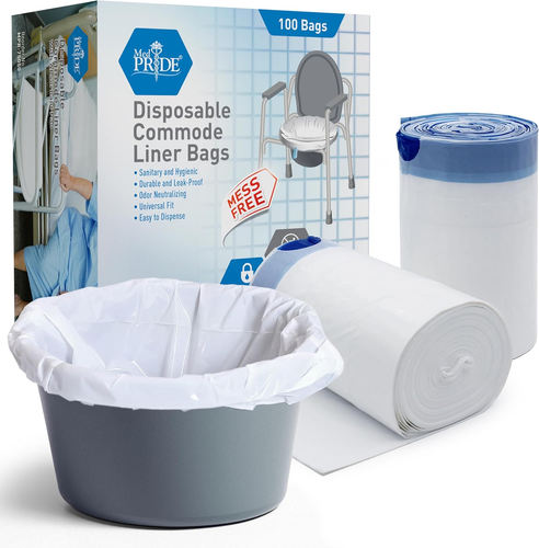 Disposable Bedside Commode Liners Pack of 100, Leakproof Odor Control ...