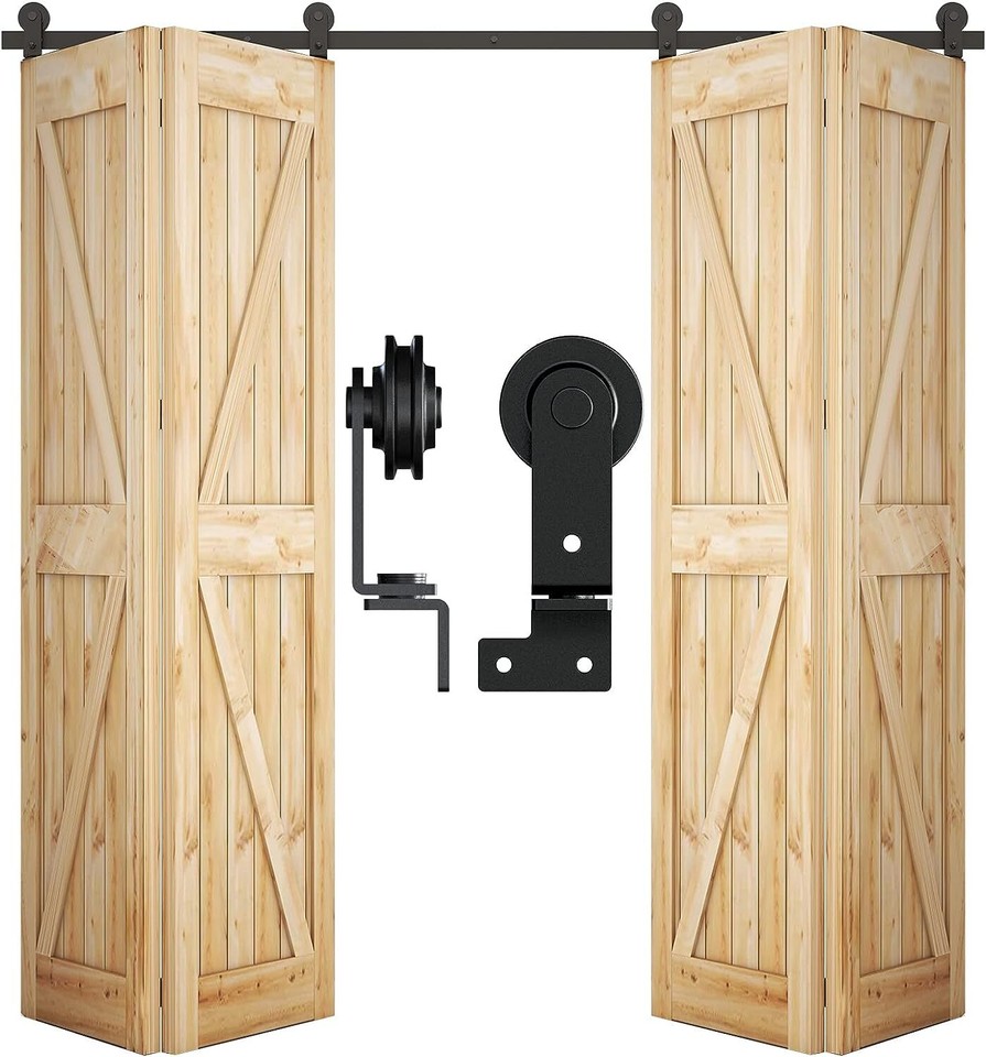 CCJH 3-12FT Bifold Sliding Barn Door Hardware Kit Black Track Modern ...