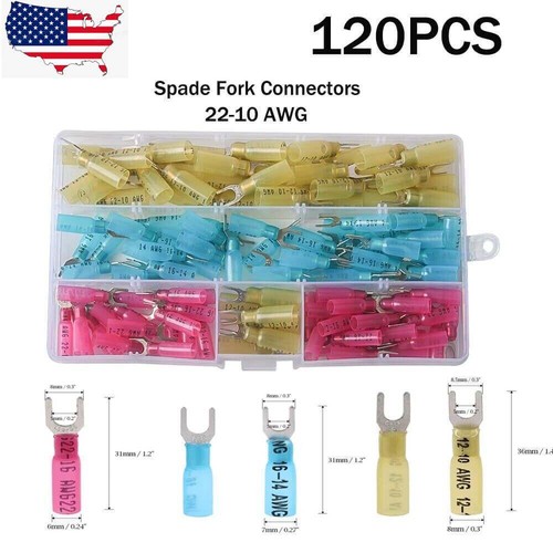 120x Heat Shrink Wire Connectors Electrical Fork Spade Crimp Terminals ...
