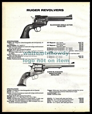1987 RUGER Blackhawk & Super Blackhawk Single Action Revolver PRINT AD ...