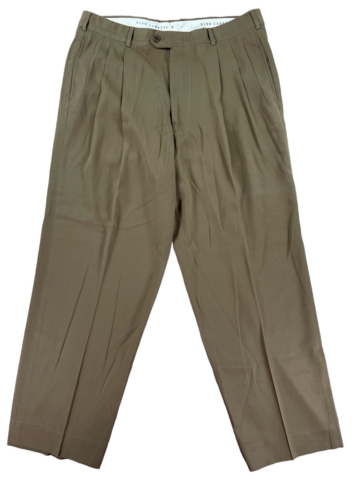 Nino Cerruti Pants Mens 34x27 Tan Brown Pleated Strai… - Gem