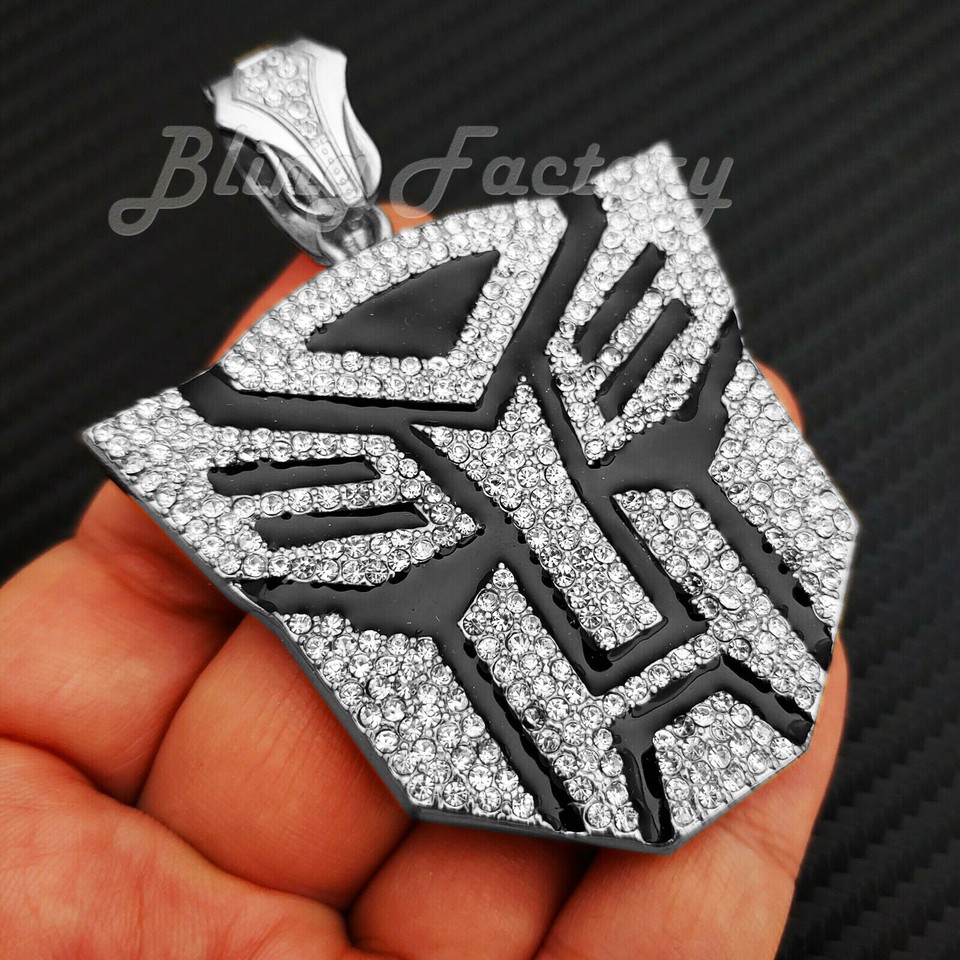 TRANSFORMER AUTOBOT Bling pendant 16" 18" 20" Iced Box Lock Cuban Chain ...