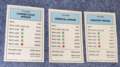 2013 Hasbro Monopoly Replacement Piece 3 Lt. Blue Property Cards | eBay
