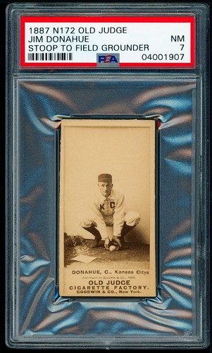 1887 N172 Old Judge #128-4 Jim Donahue Stooping to Field Grounder PSA 7 ...