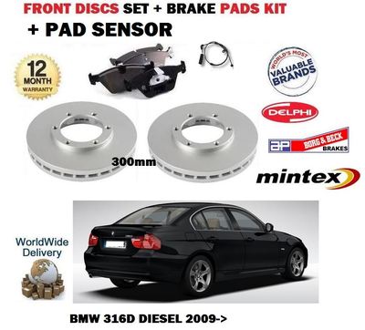 FOR BMW 316D E90 2009- FRONT BRAKE 300mm DISCS SET AND DISC PADS KIT+ ...
