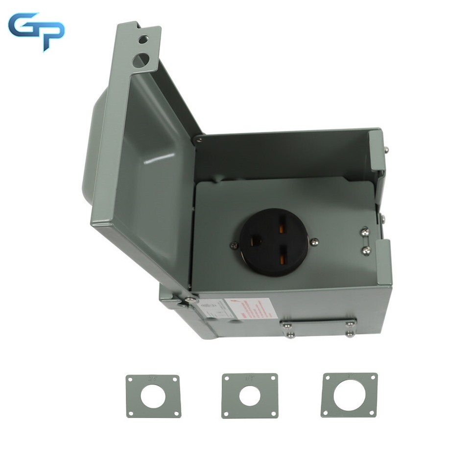30 Amp 250 Volt NEMA 6-30R Outlet Box, Enclosed Weatherproof Outdoor ...